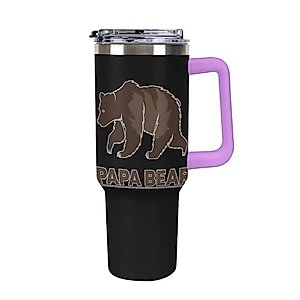 Papa Bear 40 Oz Tumbler Insulated Stainless Steel Water Bottle Travel Mug Car Cup with Handle And Straw
