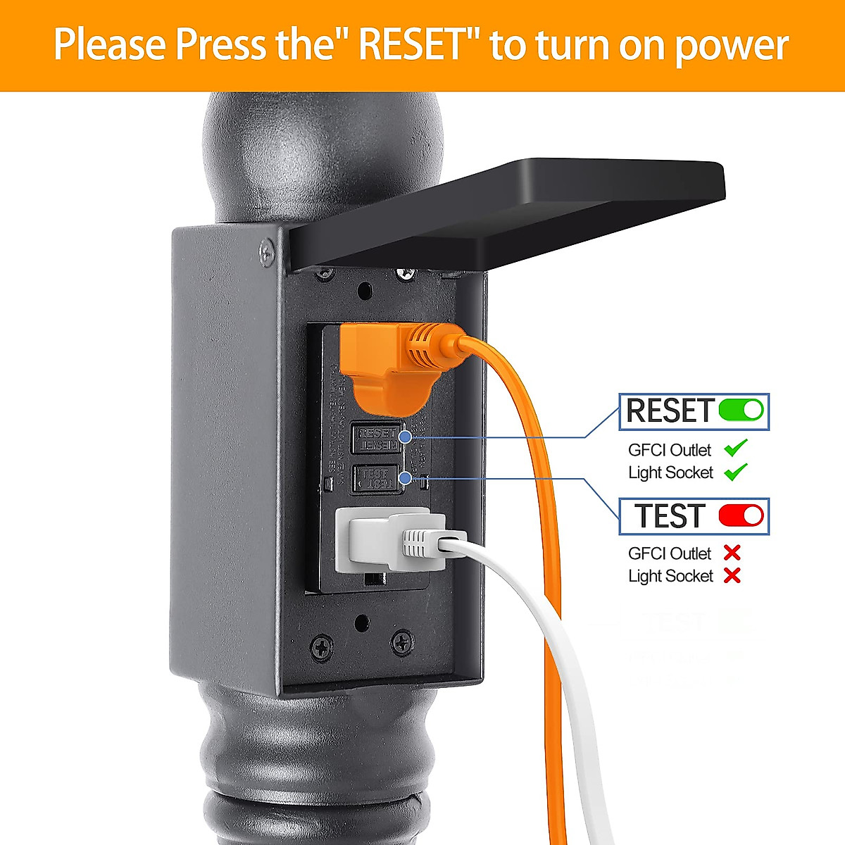 Dusk to Dawn Outdoor Lamp Post Light with GFCI Outlet, Triple Head Aluminum Street Light Post for Outside with Sensor, Waterproof Birdcage Pole Lighting Fixture for Backyard Garden Patio Driveway