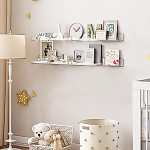 Fixwal Acrylic Clear Floating Shelves for Wall, Vinyl Record Shelf Wall Mount Set of 4, 12in Wavy Clear Acrylic Record Holder Bookshelf Display, Wall Decor for Living Room (Clear)