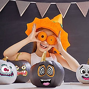 4 Pcs Halloween Pumpkin Decorating Stickers, Multi-Pattern Dampproof Faces Pumpkin Decorating Stickers, Perfect for Decorating Pumpkins, Pumpkin Cards and Clothes to Add the Atmosphere of Halloween pa