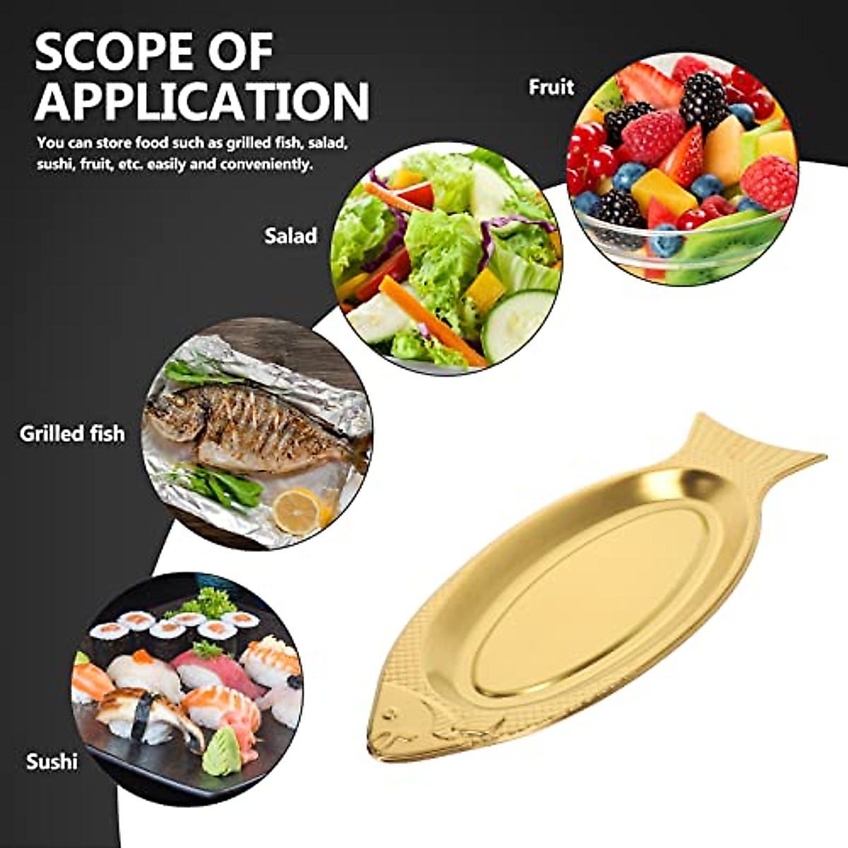 Cabilock 35cm Fish Platter Food Trays Stainless Steel Steamed Fish Plate Fish- shaped Dish Snack Appetizer Tray for Home Restaurant Kitchen ( Golden )