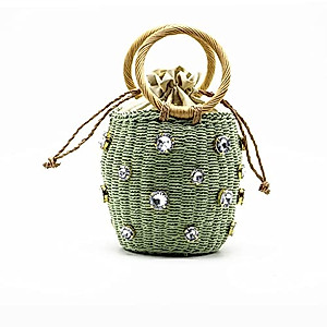 LIUZH Round Rattan Handmade Pearl Bag Bohemian Bucket Knitting Shoulder Crossbody Bead Beach Bag Holiday Tote (Color : D, Size : 1)