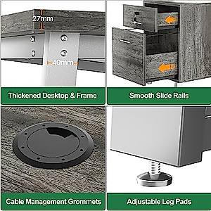 Homieasy Computer Desk with File Cabinet & Charging Station, Heavy Duty Home Office Executive Desk with Storage Drawers, Sturdy Spacious Workstation with Power Strip Cable Grommets, Black Oak