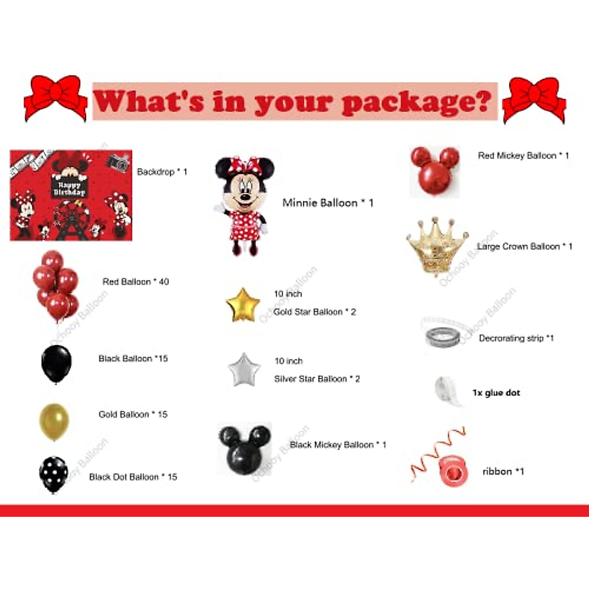 Red Mini Mouse Birthday Party Decorations, Minnie Themed Party Supplies Set for Girls with Balloons Garland kit, Mini Mouse Photography Backdrop 7x5, Mini Mouse Foil Balloon