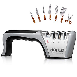 Dorlle Knife Sharpener, Upgraded 4-Stage Manual Chef Knife Sharpener to Help Repair, Restore and Polish Blades （Black）