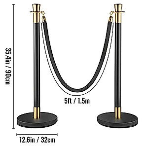 VEVOR Crowd Control Stanchion 6Pcs, Velvet Ropes and Posts, Black Velvet Rope, Stanchion Post Crowd Control Barriers Silver Stanchions, Red Carpet Poles, Crowd Control Ropes and Poles for Party