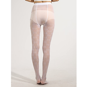 Sahabowi Women's Sexy Sheer Tights, High Waist Pantyhose, Vintage Control Top Stockings, CC Silk Jacquard White(LW2022111242,1pcs)