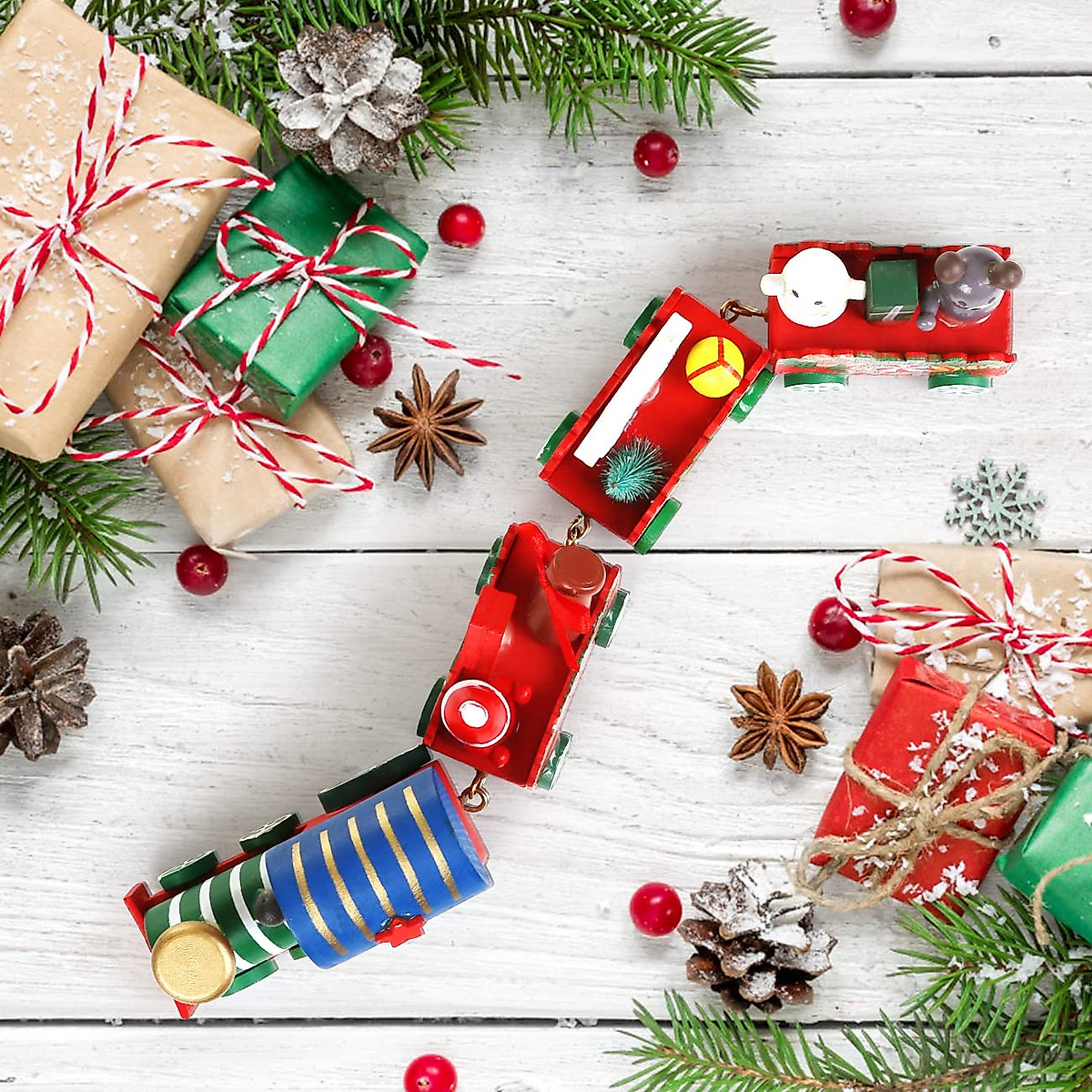 LEMESO Christmas Wooden Train Set, Christmas Train Ornament Toys for Kids, Christmas Gift for Kids