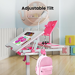 Gorilla Gadgets Kids Table and Chair Set for Ages 4-12, Height Adjustable Children's Study Station, Student School Table with Light, Pencil Case, and Bookstand (DSK-Kids)