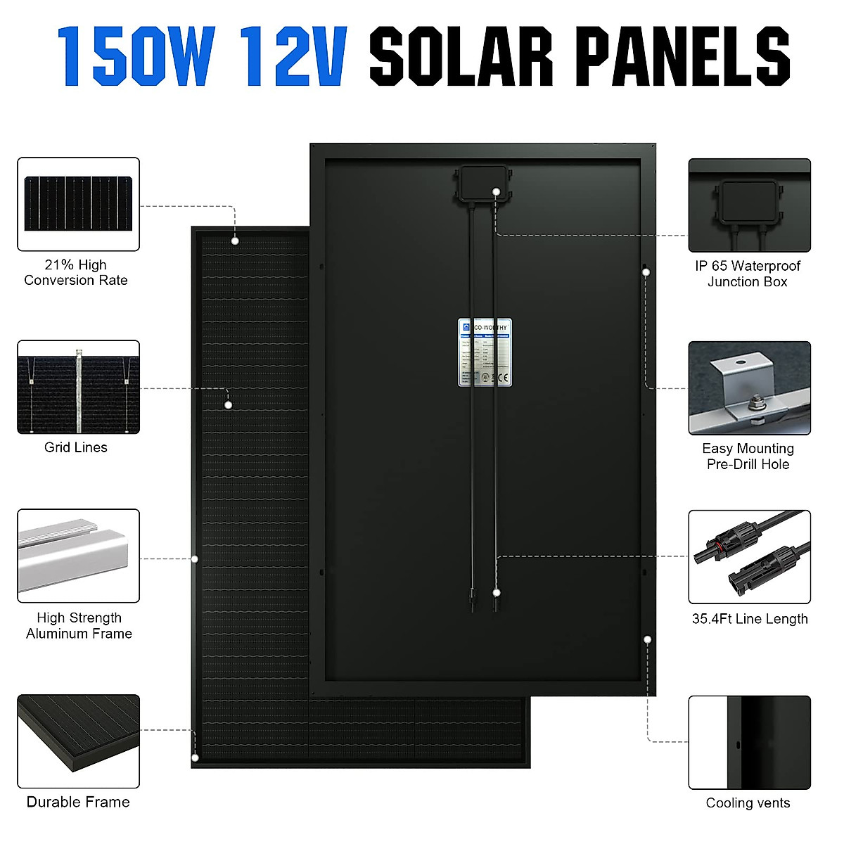 ECO-WORTHY 600W 12V Solar Panel Kit for RV Trailer Workshop: 4pcs 150W Solar Panels + 1pc 40A MPPT Charge Controller + 12V 2000W Solar Inverter + Accessories Needed