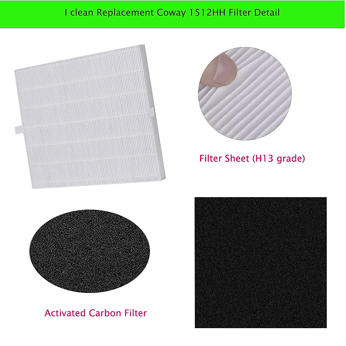 I clean Replacement for Coway AP-1512HH Mighty Air Purifier Filter Compatible with Coway AP-1512HH 3304899 AP1512HH AP1512 1512 1512HH (2 Premium HEPA Filter and 4 Carbon Pre-Filters)