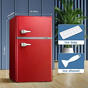 Antarctic Star Mini Refrigerator 3.1Cu.Ft Compact Refrigerator 2-Double Doors with a Freezer Low Noise Defrost Storage of Beverages Vegetables and Fruits for Home Office Dormitory Red