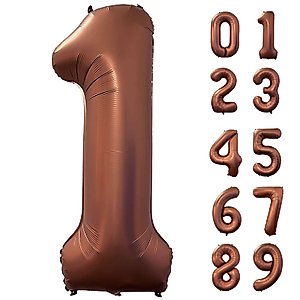 40 Inch Coffee Brown Number 1 Balloon Large Size Jumbo Digit Mylar Foil Retro Brown Helium Balloons for Birthday Party Celebration Decorations Graduation Anniversary Baby Shower Photo Shoot