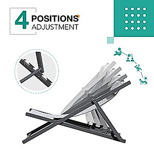 Patiorama Outdoor Folding Beach Sling Chairs Set of 2, Aluminum Patio Lounge Chair, Portable Beach Chairs, Adjustable Reclining Chairs w/Cushioned Headrest for Pool, Dark Grey Frame & Grey Mesh