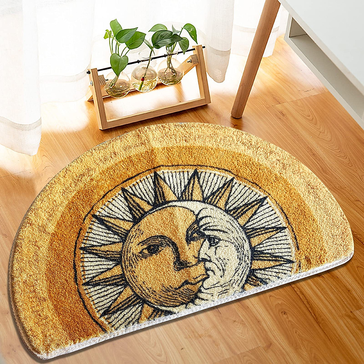WERGHJ Half Round Door Mat,Semi Circle Bathroom Floor Rug,Tarot Sun Moon Rug,Non-Slip Welcome Entrance Way Rug,Absorbent Bath Mat,Microfiber Tufted Indoor Rug for Kitchen Living Room
