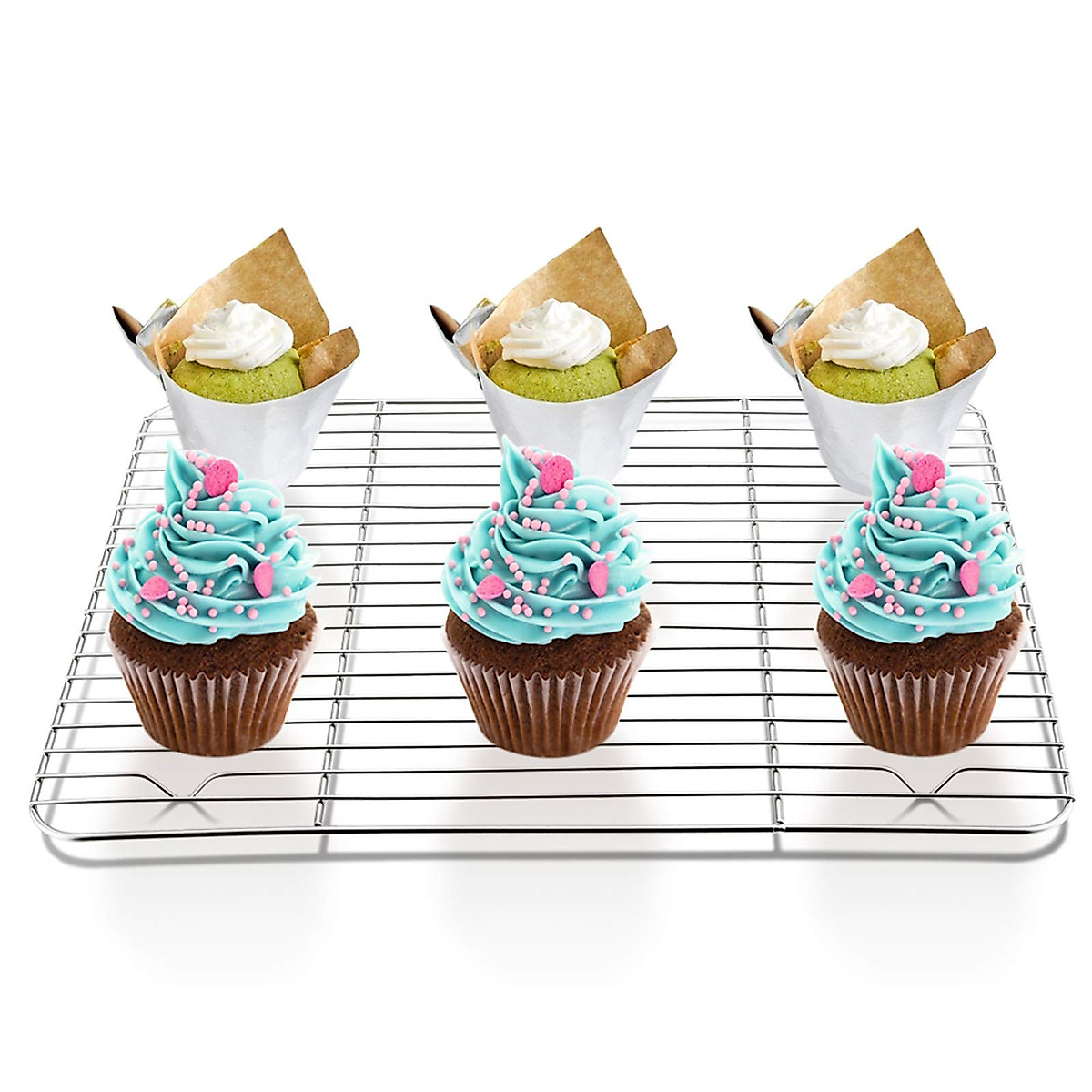 Baking Sheet with Rack Set, E-far Stainless Steel Baking Pans Tray Cookie Sheet with Cooling Rack, 16 x 12 x 1 inch, Non Toxic & Healthy, Rust Free & Dishwasher Safe - 4 Pieces (2 Sheets + 2 Racks)