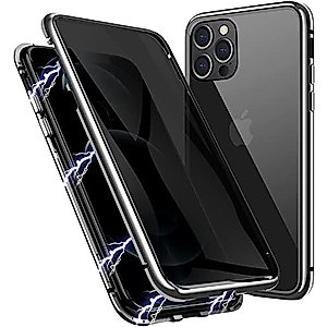 Anti-peep Anti-Spy Privacy Magnetic Case for iPhone 13 Pro Max, Full Body with Built-in Screen Protector Magnetic Clear Back Metal Bumper Double-Sided Tempered Glass Phone Cover (Black)
