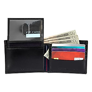 Tommy Hilfiger Men's Leather Wallet - Thin Sleek Casual Bifold with 6 Credit Card Pockets and Removable ID Window, Black Cambridge