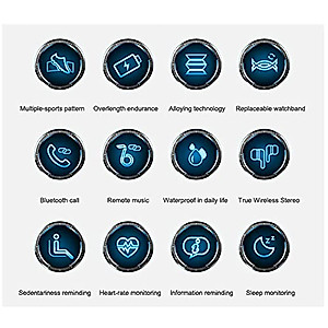 T91 Smart Bracelet 2 in 1 Smart Watch TWS Wireless Bluetooth Headset 1.4 Inch IPS Screen Health Monitor Fitness Tracker Earbuds Combo Running Music Wristband (Black Steel)