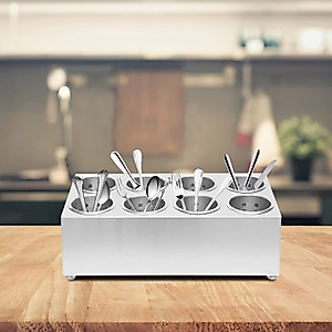 NOPTEG Commercial Utensil Holder, Stainless Steel Cylinder Flatware Silverware Utensil Holder Organizer Countertop Forks Spoons Knife Utensil Caddy Compact Cutlery Organizer(8 Hole)