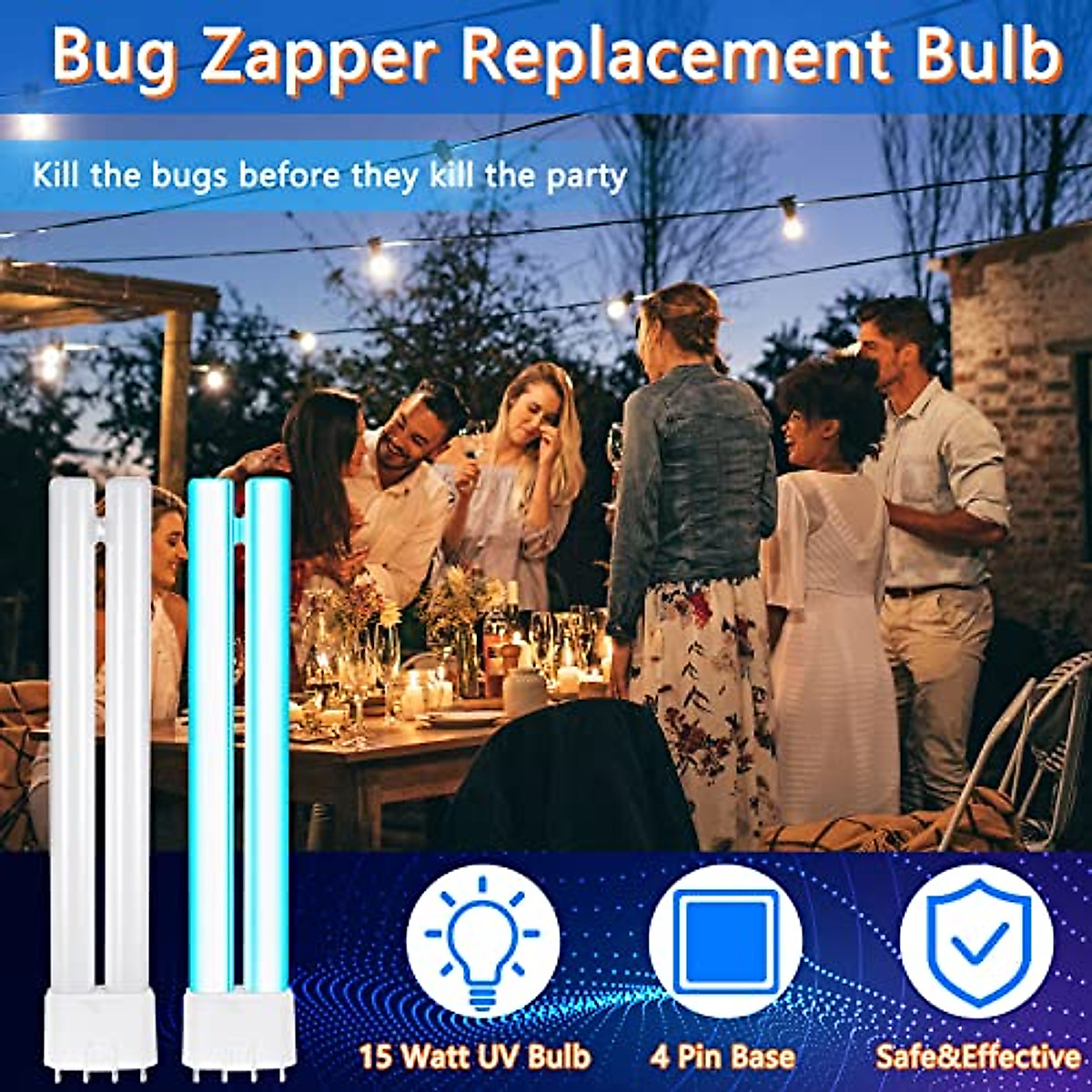 Kittmip Bug Zapper Replacement Bulb 18W H Shaped Twin Tube Bulb Indoor Outdoor Bug Zapper Light Bulbs with 4 Pin Base (2)