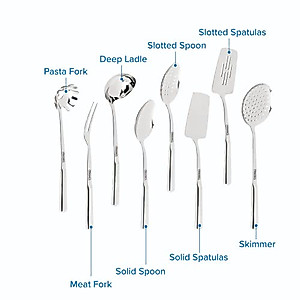 Viking Culinary 304 Stainless Steel Kitchen Utensil Set, 8 Piece, Ergonomic Stay-Cool Handles, Dishwasher Safe, Silver