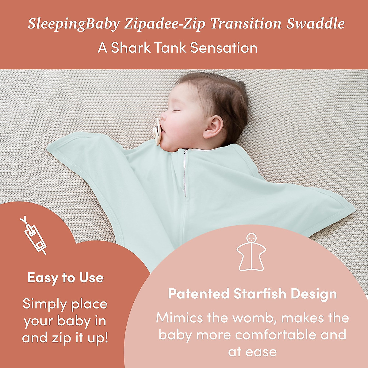 SleepingBaby Zipadee-Zip Transition Swaddle - Baby Swaddling Blanket with Zipper Convenience - Roomy Baby Wearable Blanket for Easy Diaper Changes - Classic Mint, Medium (6-12 Month) - 2 Pack