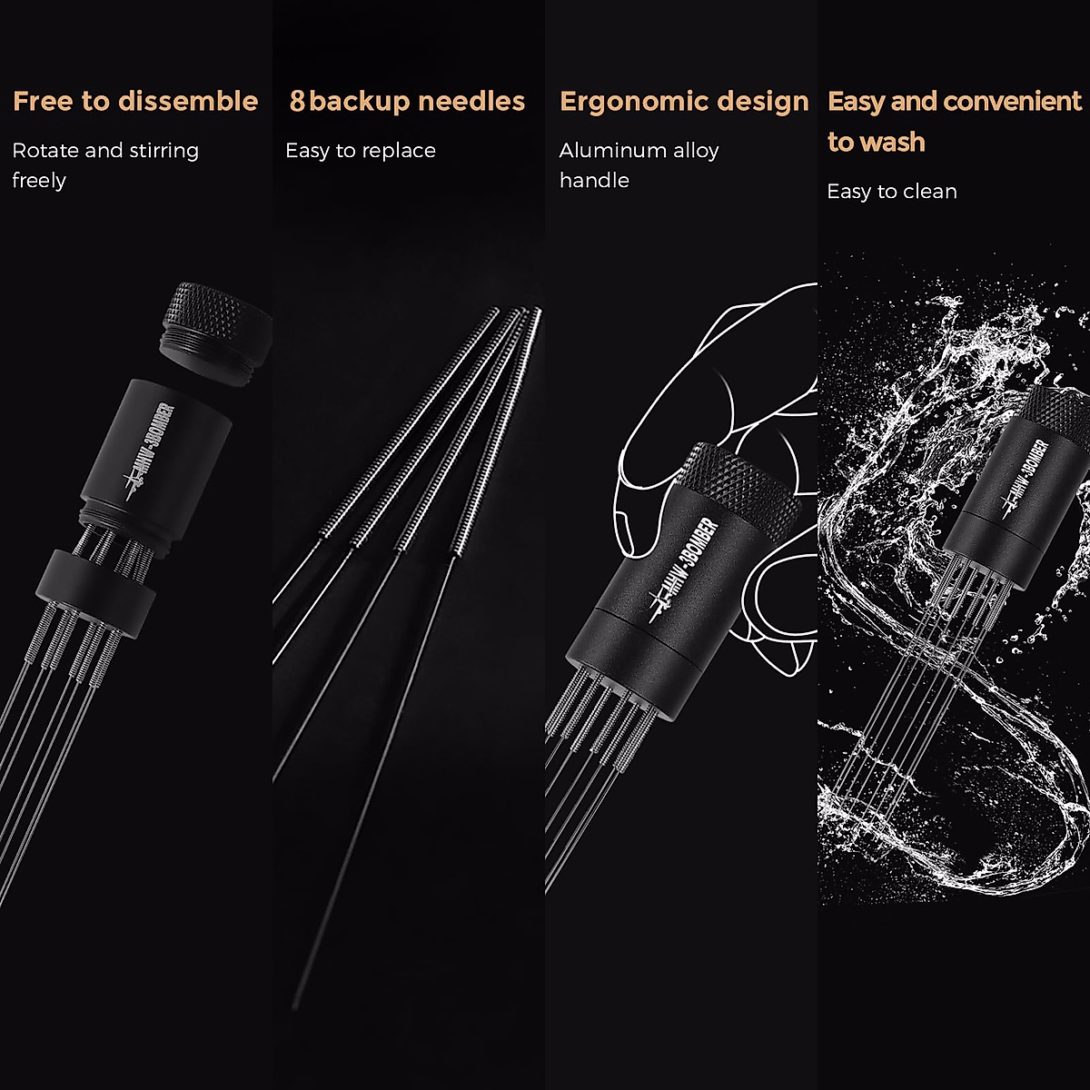 MHW-3BOMBER WDT Espresso Distribution Tool Coffee Stirrer 0.25mm Magnetic Stand Storage (8 Replacement Needle) T6026