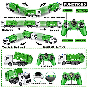 CALEST 2.4Ghz RC Garbage Truck with 4 Trash Cans, 6 Channel Remote Control, Waste Management Toy, 100pcs Garbage Sorting Cards, Boys 3+