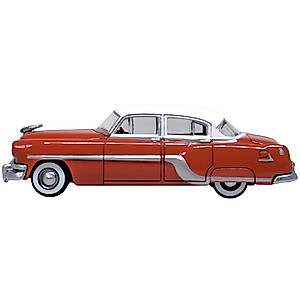 1954 Pontiac Chieftain 4 Door Coral Red with Winter White Top 1/87 (HO) Scale Diecast Model Car by Oxford Diecast 87PC54004