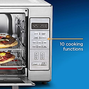 Oster Air Fryer Oven, 10-in-1 Countertop Toaster Oven Air Fryer Combo, 10.5" x 13" Fits 2 Large Pizzas, Stainless Steel