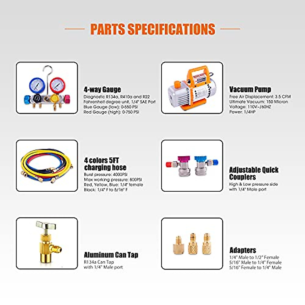 BACOENG Professional Vacuum Pump & Manifold Gauge Set - HVAC A/C Refrigeration Kit - Diagnostic R12 R22 R134a R410A - w/Case