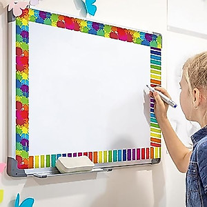 52ft Bulletin Board Border Decorations - 2 Rolls Rainbow Stripes Straight and Ink-Splashing Rolled Border Trim for School Classroom Bulletin Board Chalkboard Decor