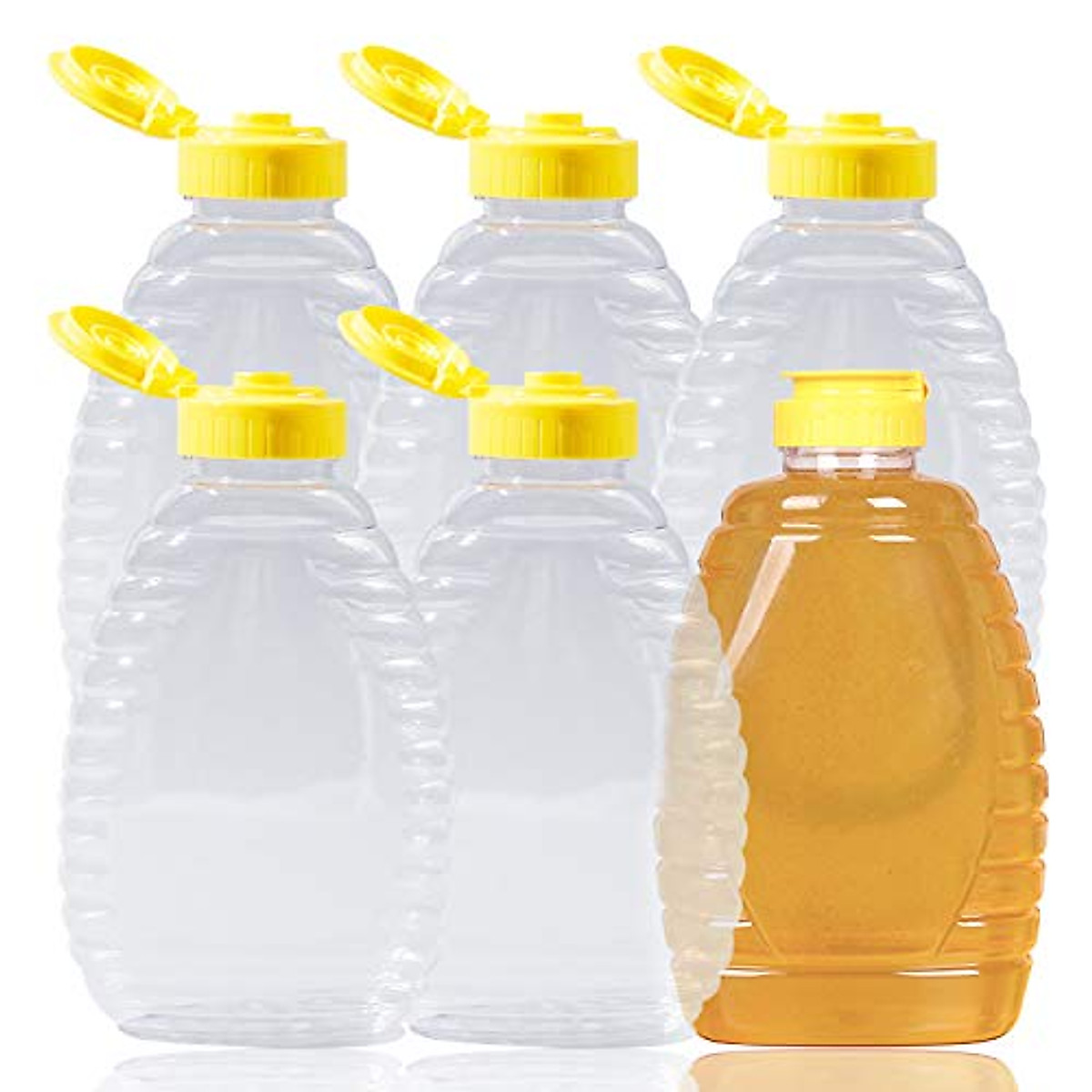 Lainrrew 6 Pcs 12 Oz Honey Jars, Plastic Honey Bottles Clear Empty Honey Containers Honey Dispenser Squeeze Honey Bottle with Leak Proof Flip-Top Caps for Storing and Dispensing (12oz)