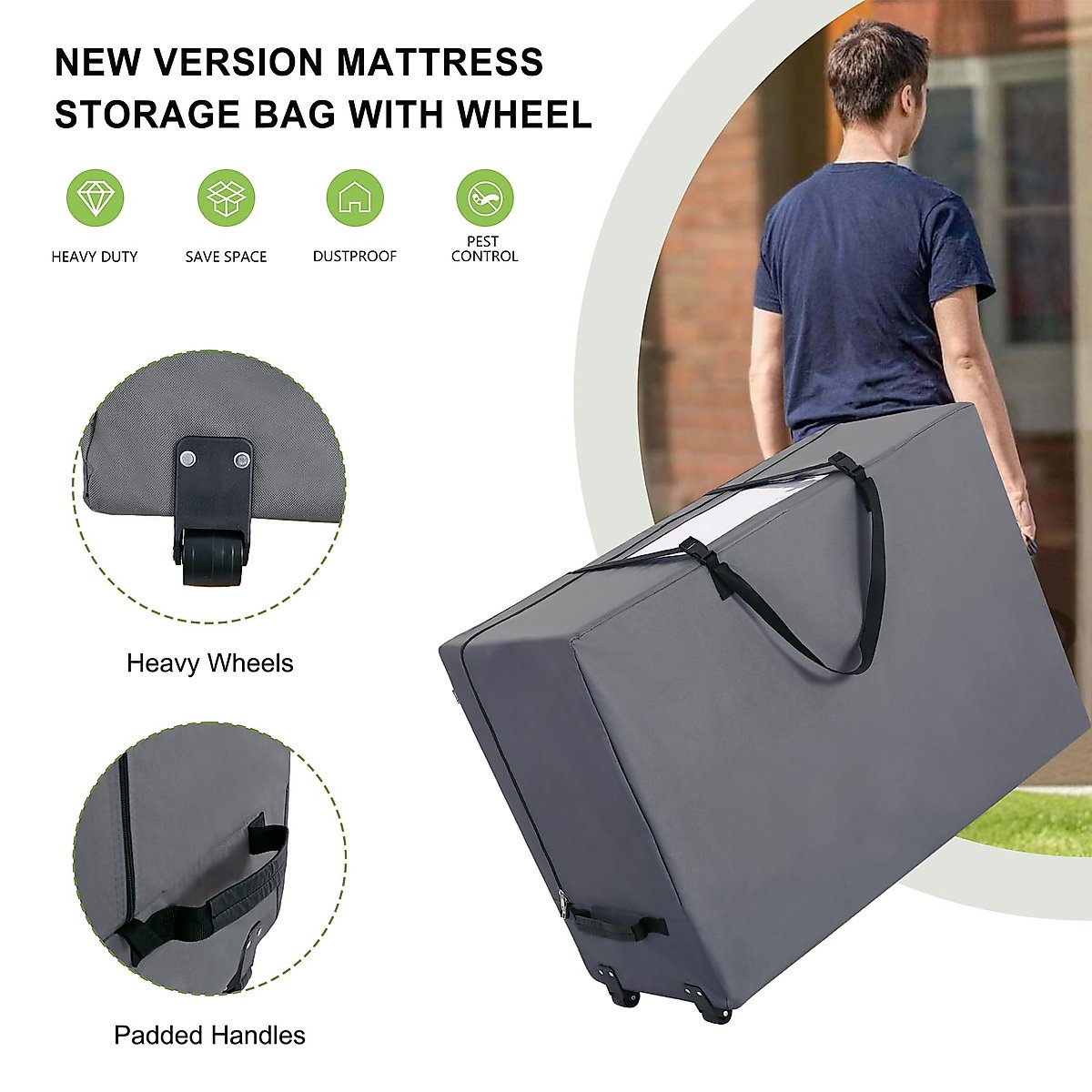 Cuddly Nest Rolling Folding Mattress Storage Bag - Heavy Duty Storage Container Fits for Tri-Fold Mattress Christmas Tree with 2 Wheels & Handles(Fits 6" QUEEN Mattress)