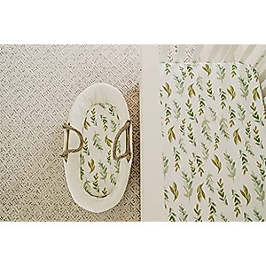 NODNAL CO. 3 Fitted Bassinet Sheets Leafy Set - 100% OEKO-TEX Cotton for Baby Girl/Boy - Gender Neutral Leaves, Floral Eucalyptus Greenery - Cradle/Moses Basket Hourglass Oval Rectangle Mattress Sheet