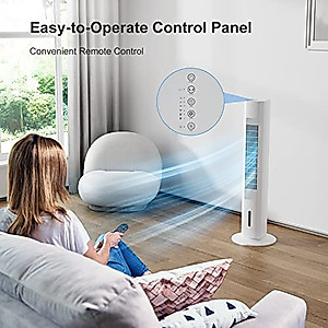 35’’ Evaporative Cooler Tower Fan 3-IN-1 Portable Air Conditioner, Remote Control, 120 Degree Oscillation, 3 Speeds, Normal/Sleep/Cool Modes, 7 Hour Timer & 4 Ice Packs for Home Office School Outdoor