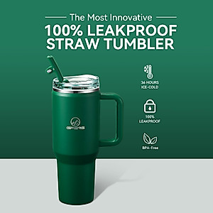 Gpeng 30/40/50 oz Tumbler with Handle, Water Bottles with Straw Lid, Insulated Stainless Steel Travel Mug Cup Holder Friendly, Keep Drinks Cold or Hot for Hours