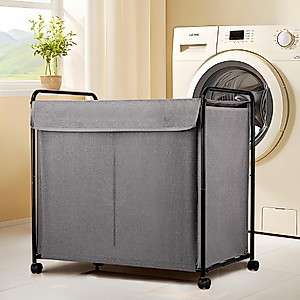 EasyAcc Laundry Basket with Wheels, Rolling Laundry Hamper, 39 Gallons (150L), Laundry Basket, Large Capacity Blanket Storage, Carbon Steel Frame 24 x 16.8 x 23.4 Inches