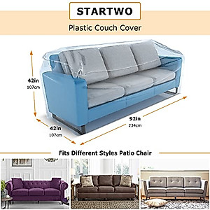 STARTWO Plastic Couch Cover - Dustproof Moving Bag for Sofa, Loveseat, Recliners, Plastic Furniture Cover Thick Clear Couch Cover for Moving and Long Term Storage, 92W x 42D x 42H Inches