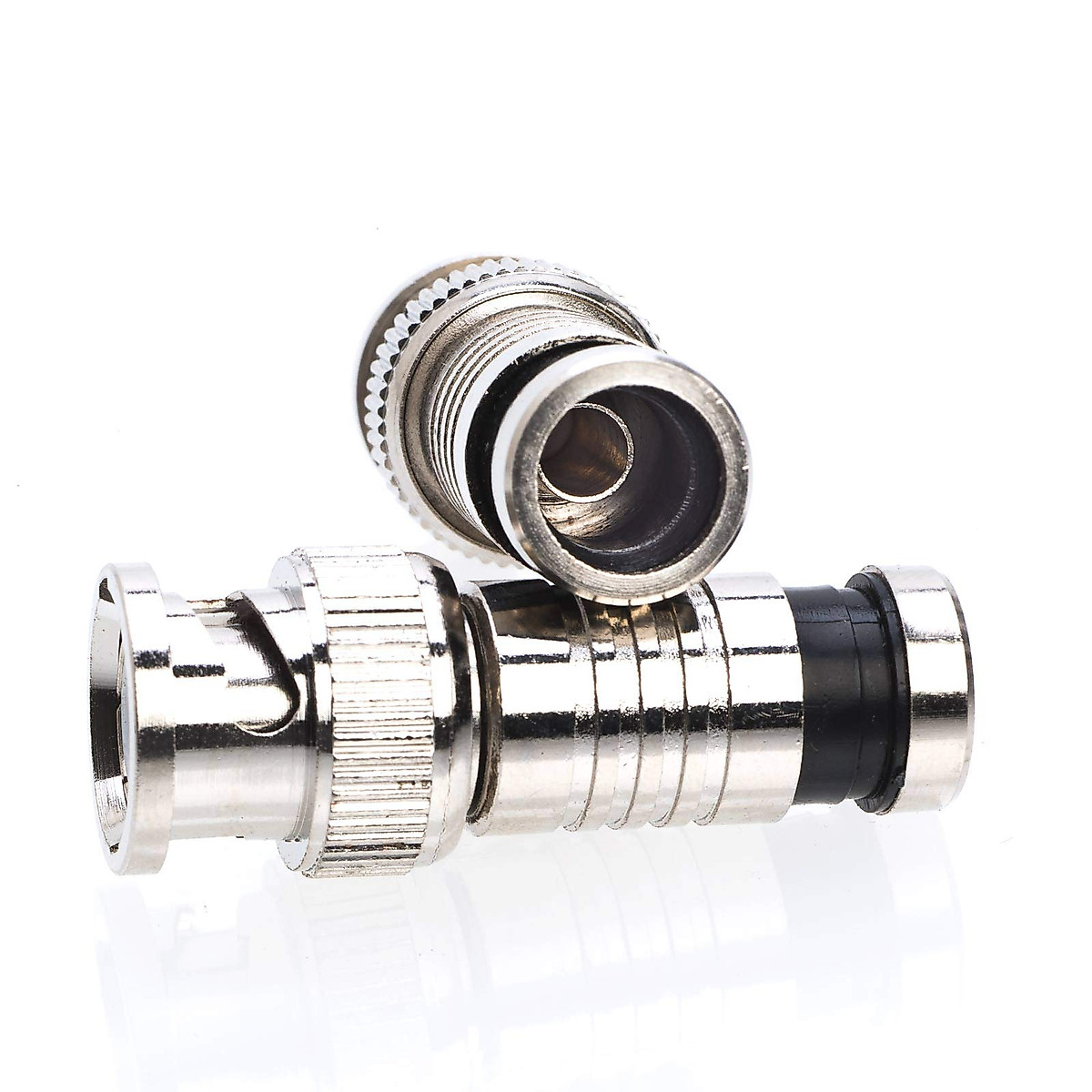 BNC RG59 Male Compression Coax Connector for CCTV Security Camera DVR Systems, All-Metal Construction with Anti-Corrosion Nickel-Plated Finish, 2-Piece Design for Superior RF Integrity – 50 Pack