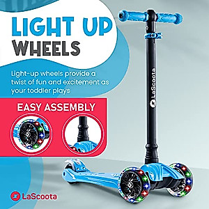 LaScoota 2-in-1 Kids Kick Scooter, Adjustable Height Handlebars and Removable Seat, 3 LED Lighted Wheels and Anti-Slip Deck, for Boys & Girls Aged 3-12 and up to 100 Lbs.
