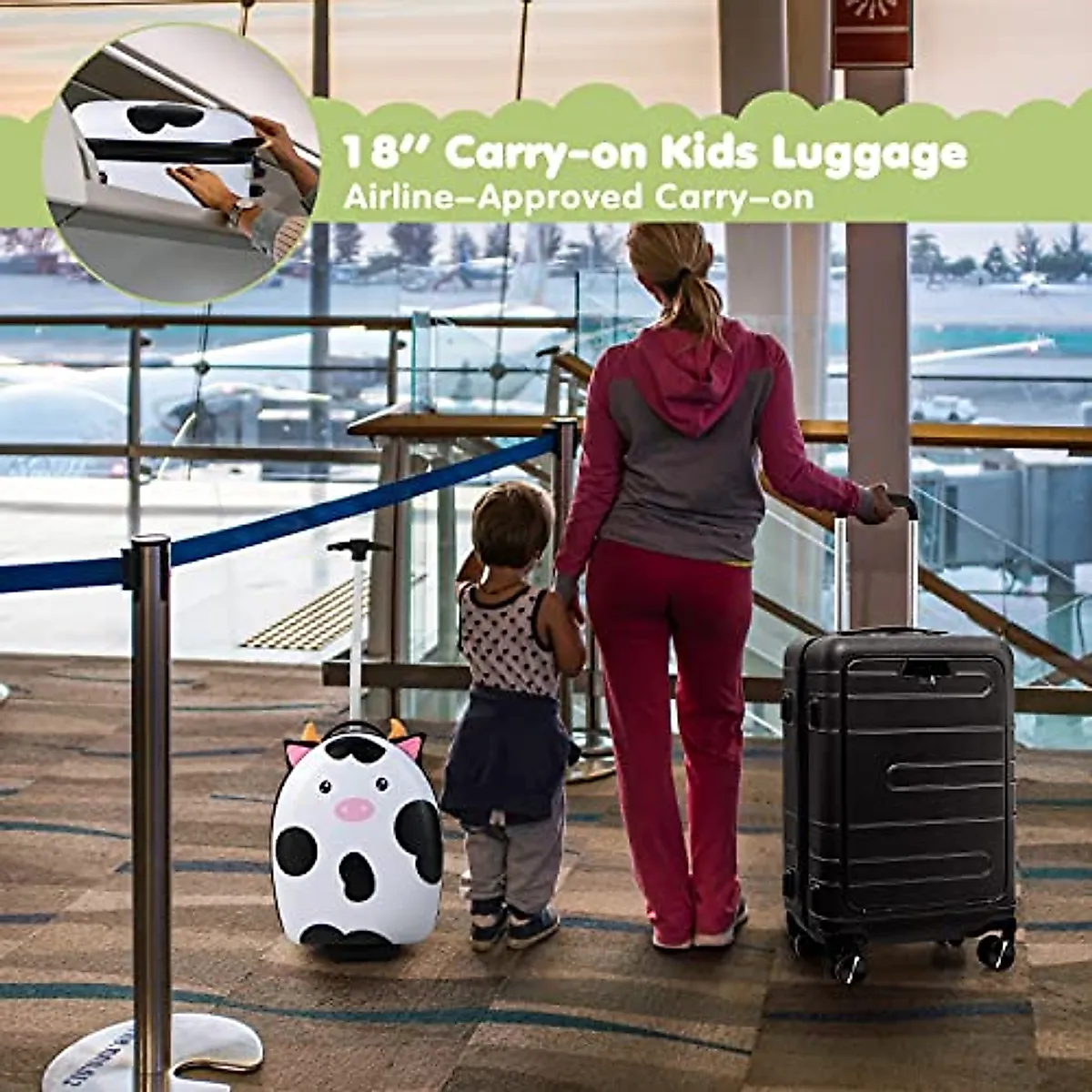 Goplus Kids Luggage, 16’’ Carry on Suitcase with LED Wheels, Waterproof Hard Shell, Lightweight Rolling Luggage for Travel, Birthday Christmas Gifts for Toddlers, Children, Boys, Girls (Black,White)