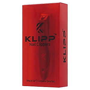 Nail Clippers with Catcher – KLIPP Heavy Duty Stainless Steel Fingernail and Toe Nail Cutter with Curved Surgical Blades and Built-in Nail File – Ergonomic Handle with Wide Jaws for Thick Nails