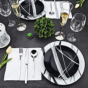 ZYAN 16 Piece Round Dinnerware Sets, Black and White Metro Stoneware Dish Sets, Dishwasher Safe Plates and Bowls Sets for 4