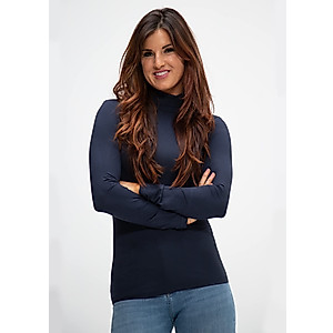 DEVOPS Womens 2 Pack Long Sleeve Mock Turtleneck Stretch Fitted Thermal Underlayer Shirts (Navy/Red, Medium)