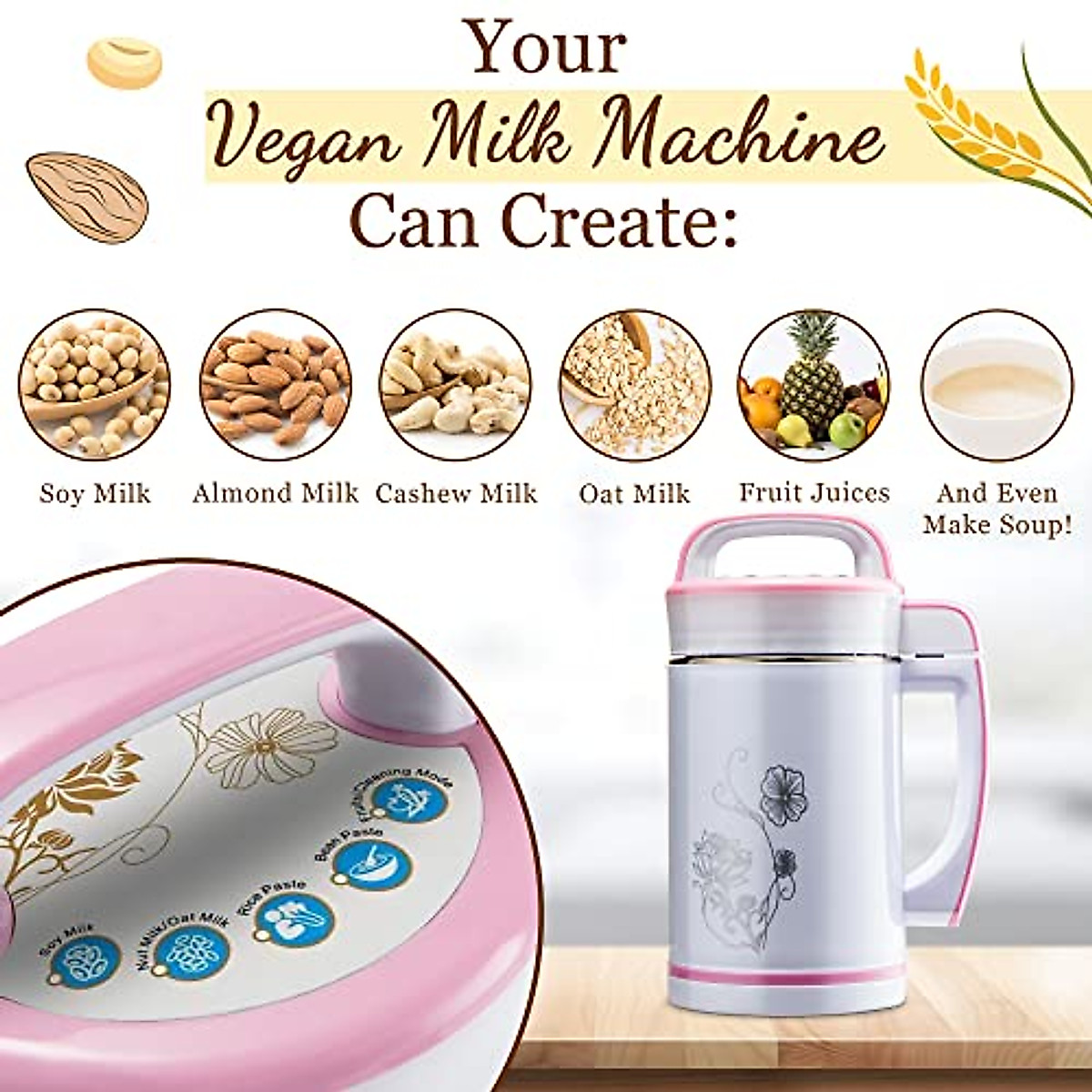 Soy Milk Maker Machine - 5 in 1 Vegan Nut Milk Maker - Nut Milk Machine Works As: Almond Milk Maker, Oat Milk Maker, Soymilk Machine, & Soup Maker Machine. Includes Tofu Making Kit w/ Tofu Press & Recipe eBook for Nut Milk & Tofu
