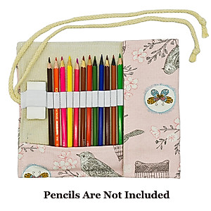 Lopenle Butterfly Colored Pencil Wrap Floral Roll Up Holders Birds Canvas Pencil Organizers for Artist Coloring Travel Storage With 72 Slots(Flower Butterflies Birds)