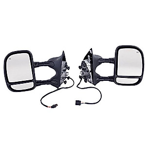 MOTOOS Towing Mirrors Power Heated Telescoping Tow Mirror with LED Signal Turn Light Replacement for 1999-2007 Ford F250 F350 F450 F550 Super Duty Pair Set Side Mirrors