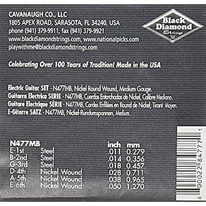 Black Diamond N477MB Black Coated Nickel Wound Electric Guitar Strings, Medium